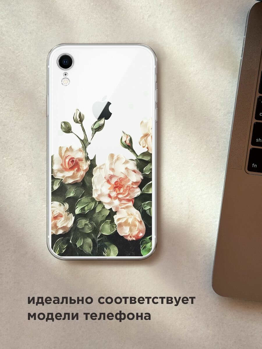 Чехол на Apple iPhone XR / Айфон XR с принтом "Цветочная картина 2", прозрачный — фото 1