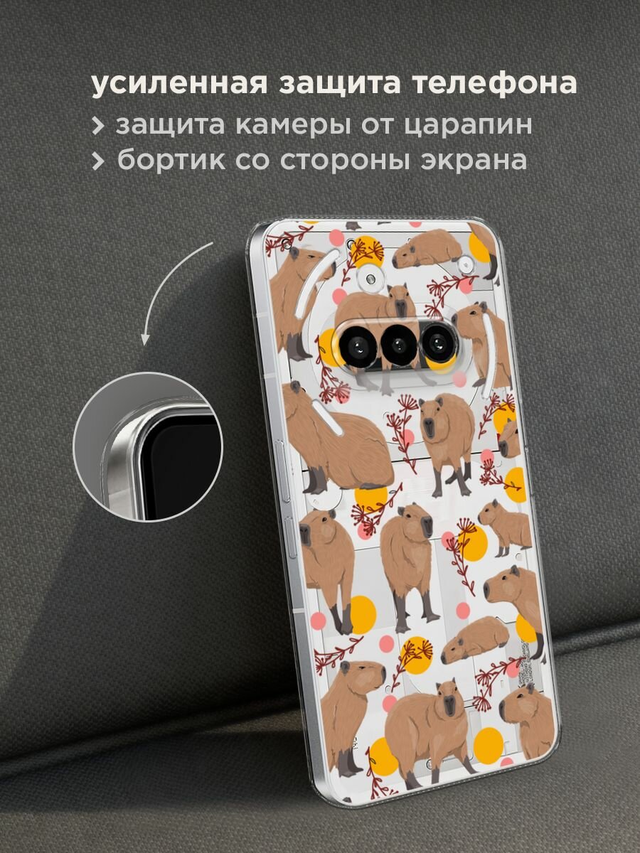 Чехол на Nothing Phone 3a / Нотинг Фон 3а с принтом "Капибара паттерн", прозрачный — фото 1