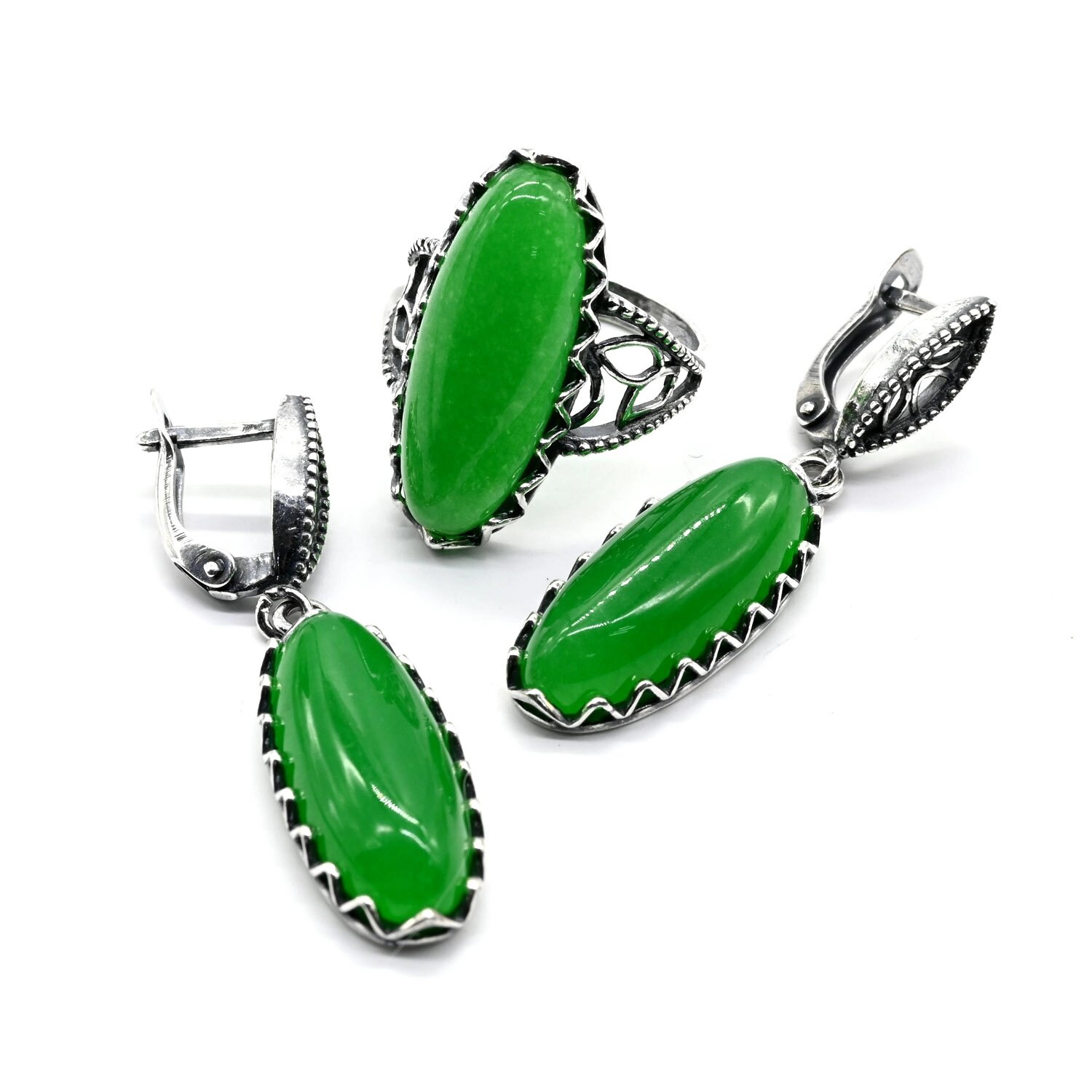 Серьги, хризопраз