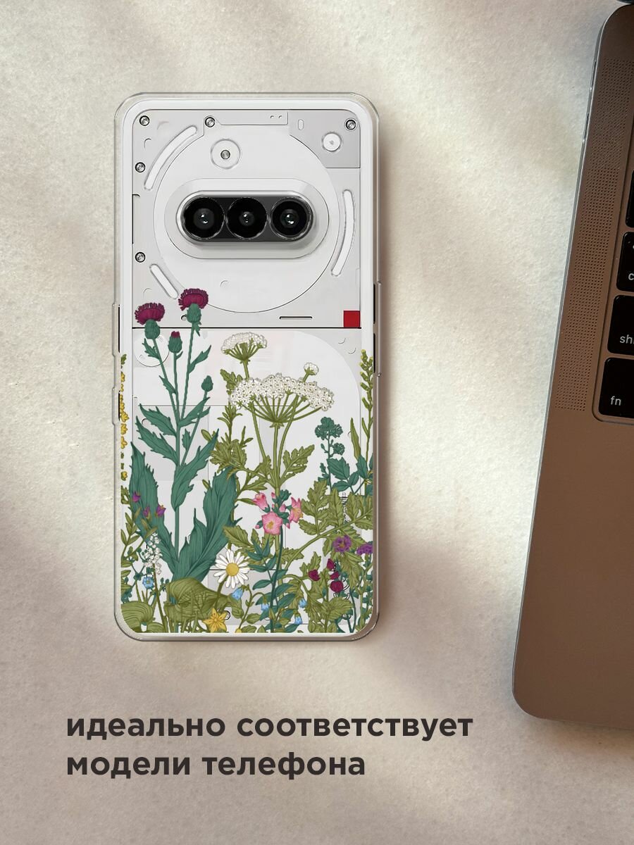 Чехол на Nothing Phone 3a / Нотинг Фон 3а с принтом "Дикие полевые цветы", прозрачный — фото 1