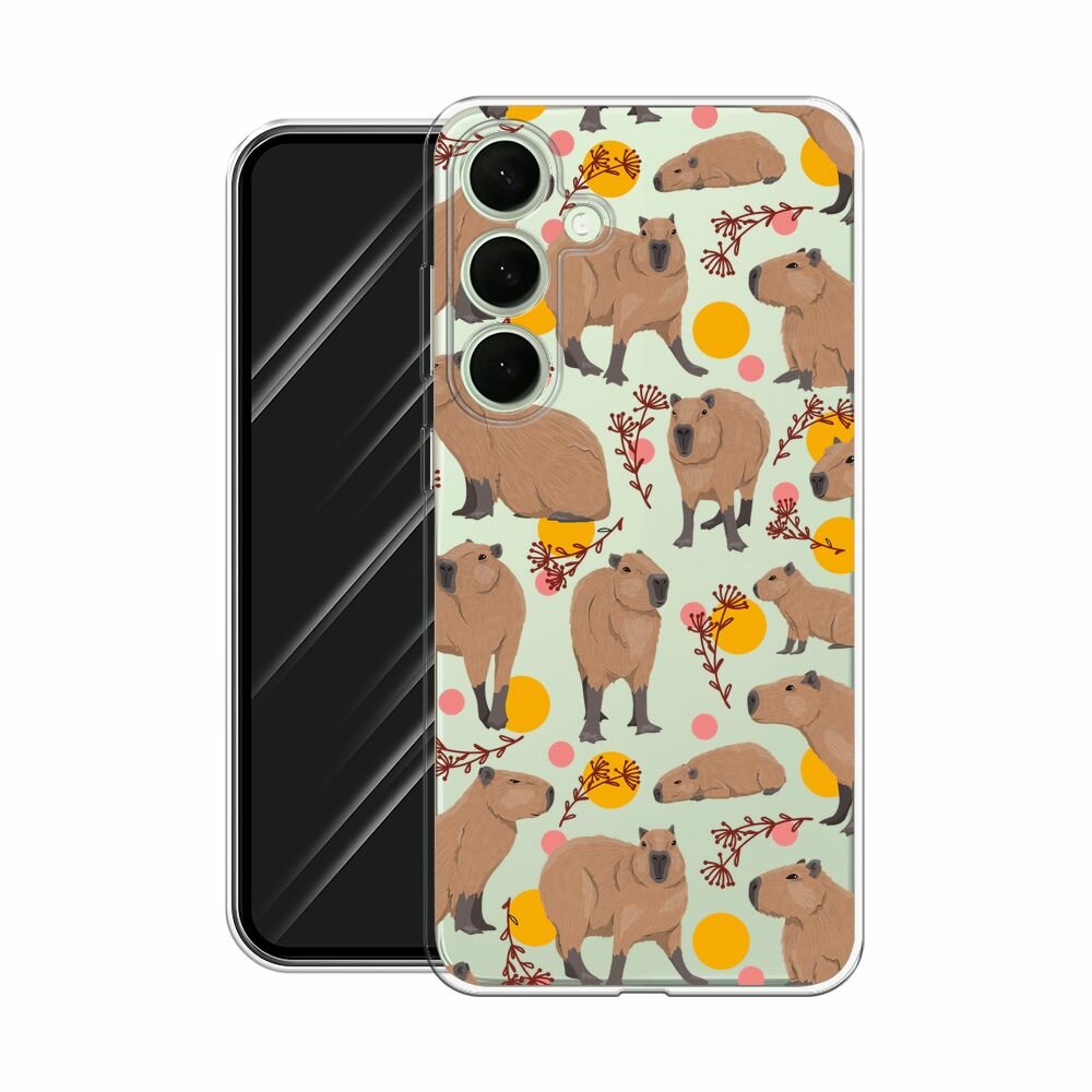 Чехол на Samsung Galaxy S25 Plus / Самсунг S25 Плюс с принтом "Капибара паттерн", прозрачный — фото 1