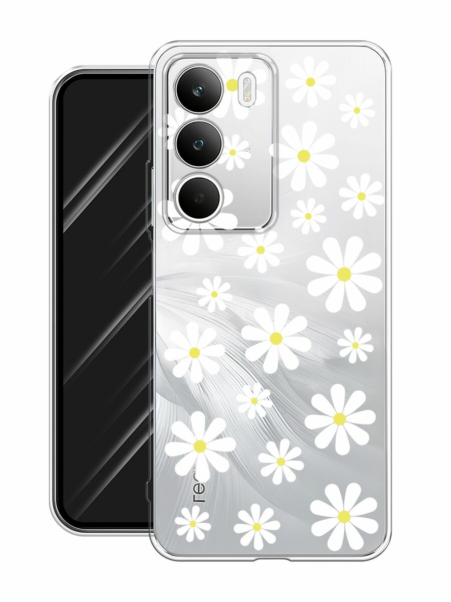 Чехол на Realme C71/P3 Lite 4G / Реалми С71/P3 Лайт 4G с принтом "Большие ромашки", прозрачный — фото 1
