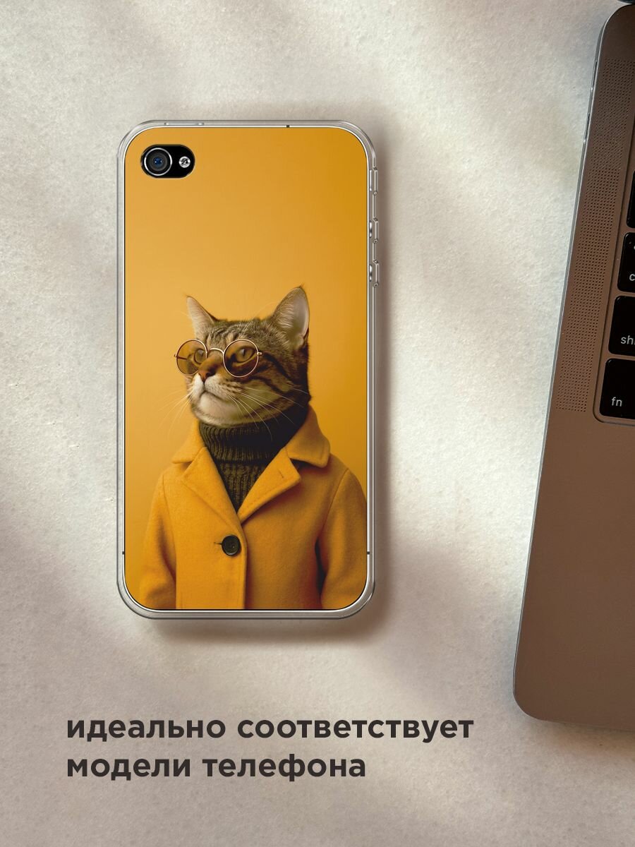 Чехол на Apple iPhone 4/4S / Айфон 4/4S с принтом "Деловой кот в пальто" — фото 1