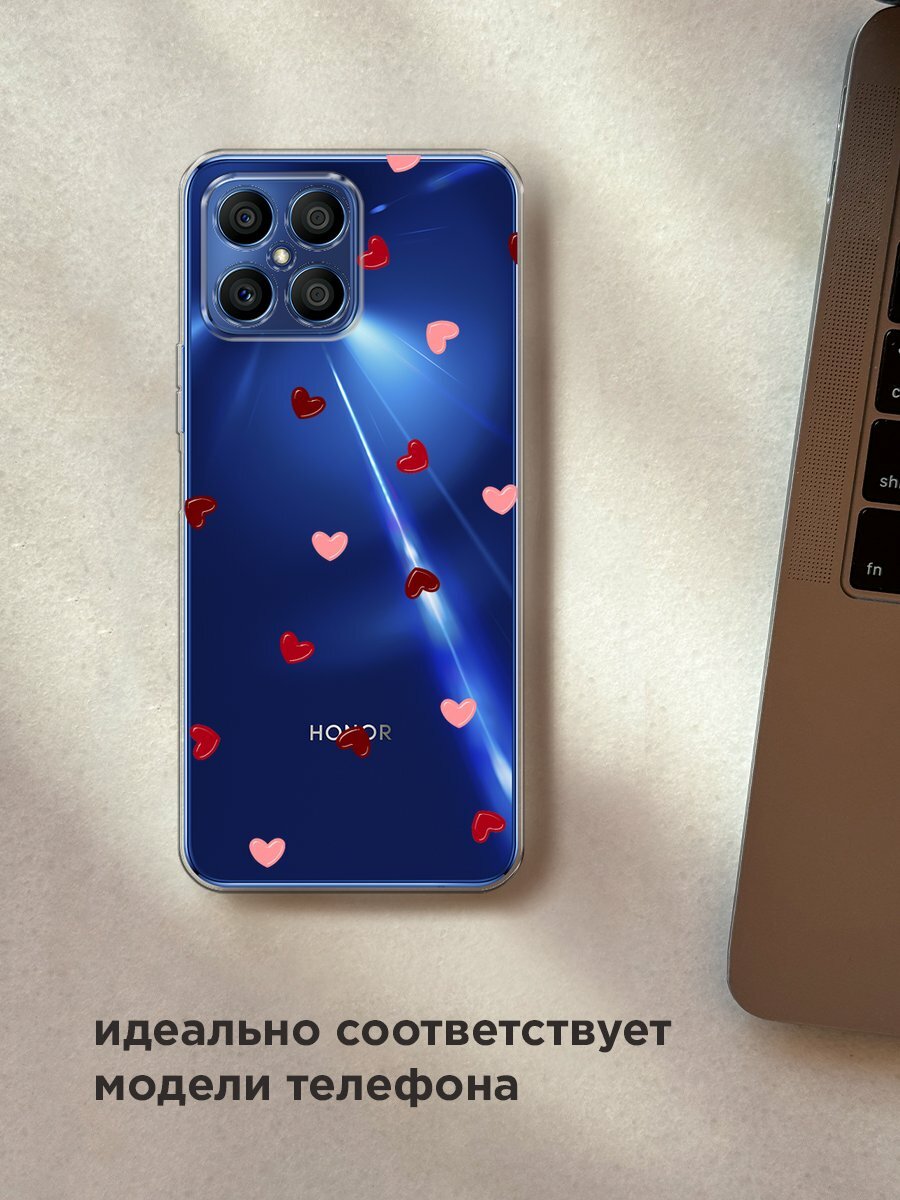Чехол на Honor X8 / Хуавей X8 с принтом "Бордовые сердечки 2" — фото 1