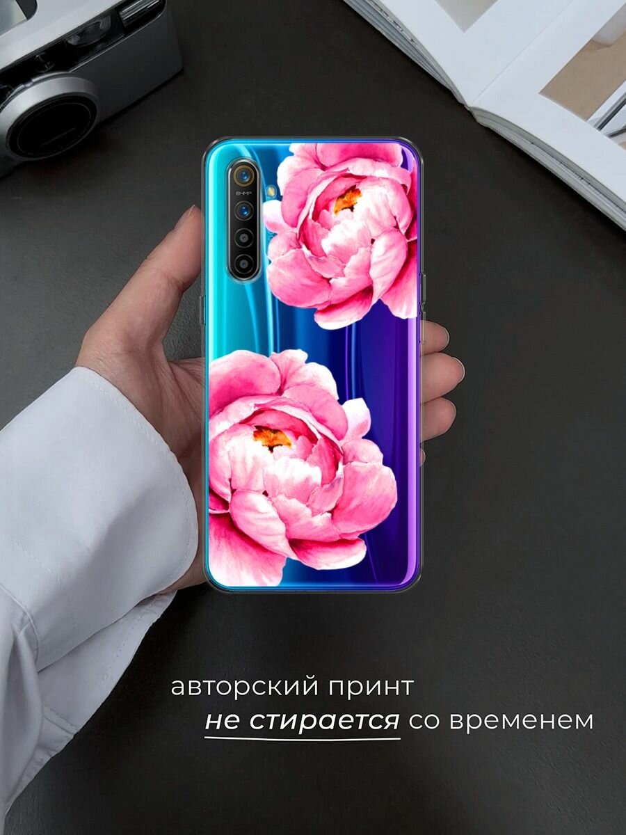 Чехол на Realme XT / Реалми XT с принтом "Open peonies", прозрачный — фото 1