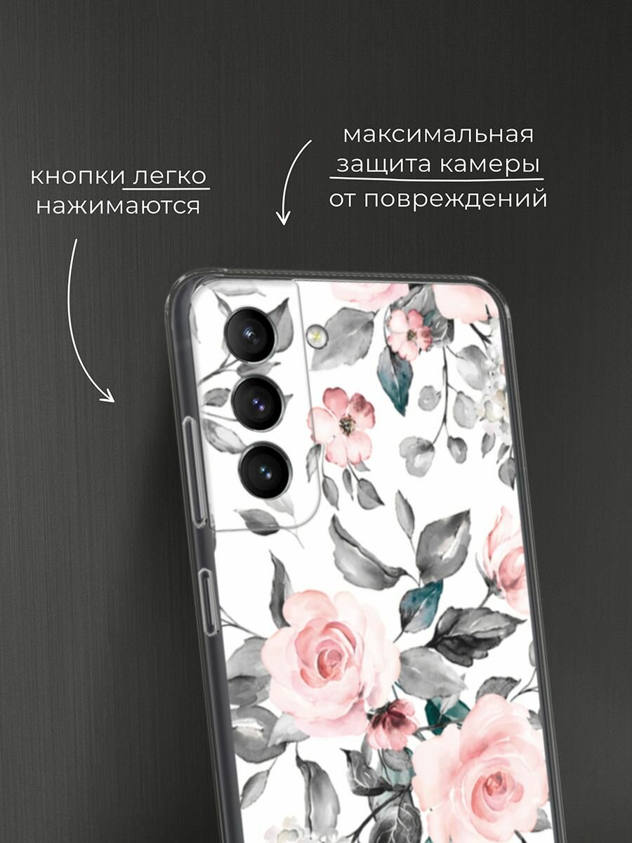 Чехол на Samsung Galaxy S21 / Самсунг Галакси S21 с принтом "Розы на белом" — фото 1