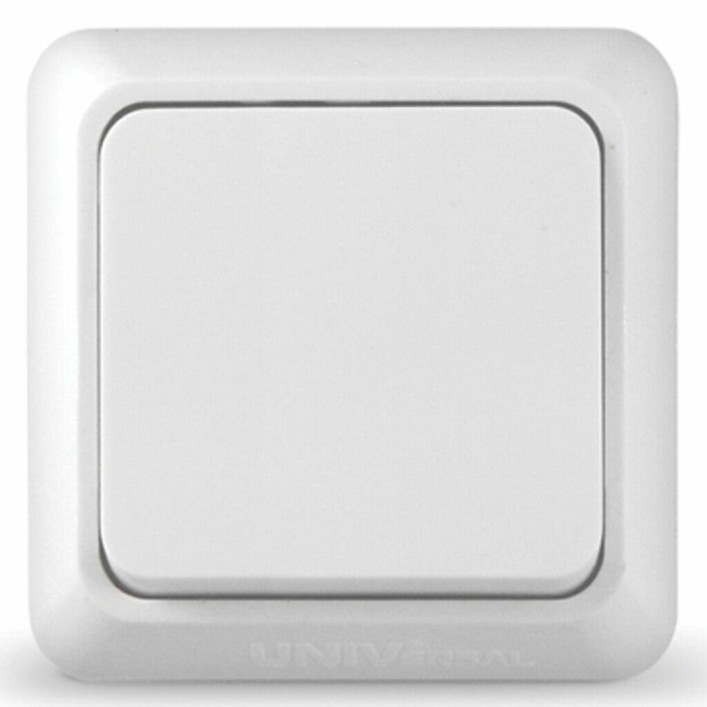Выключатель Universal открытой установки, одноклавишный, без заземления, 10 А, пластик, белый