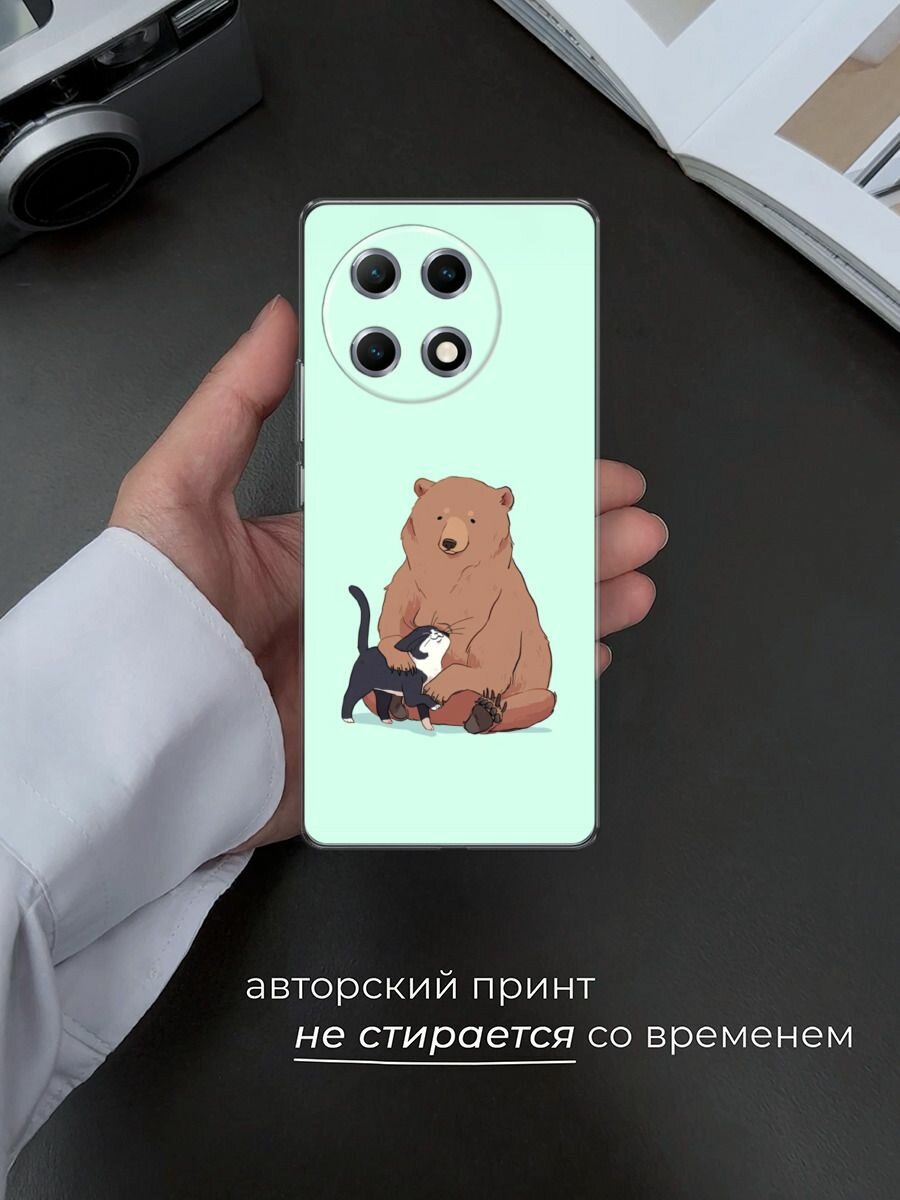 Чехол на Tecno Camon 30S / Текно Камон 30S с принтом "Медведь и кошка дружба" — фото 1