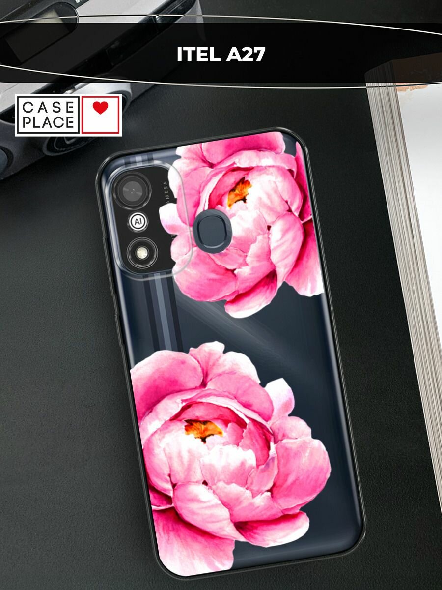 Чехол на Itel A27 / Ител А27 с принтом "Open peonies", прозрачный