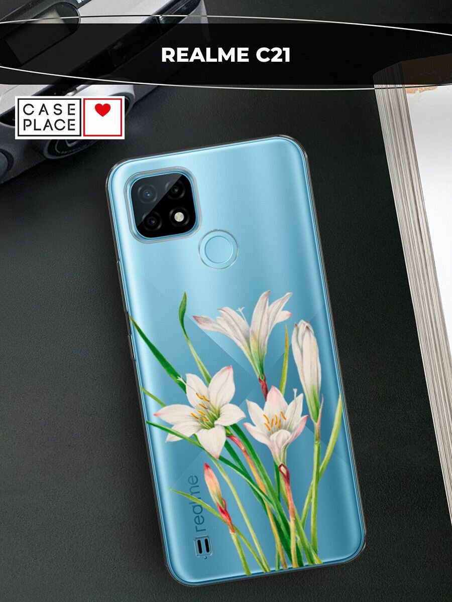 Чехол на Realme C21 / Реалми С21 с принтом "White lily", прозрачный