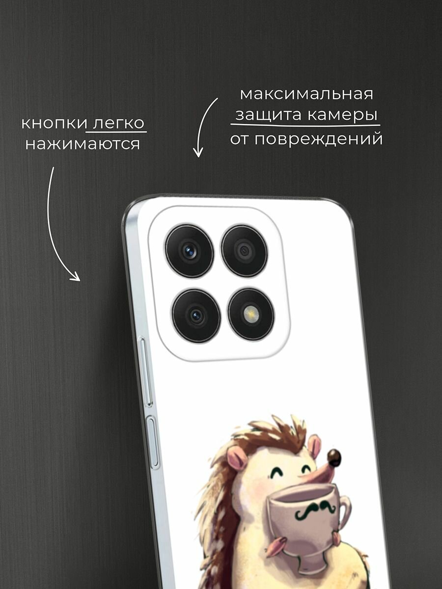 Силиконовый чехол на Honor X8A / Хонор X8A с принтом "Еж кофеман" — фото 1