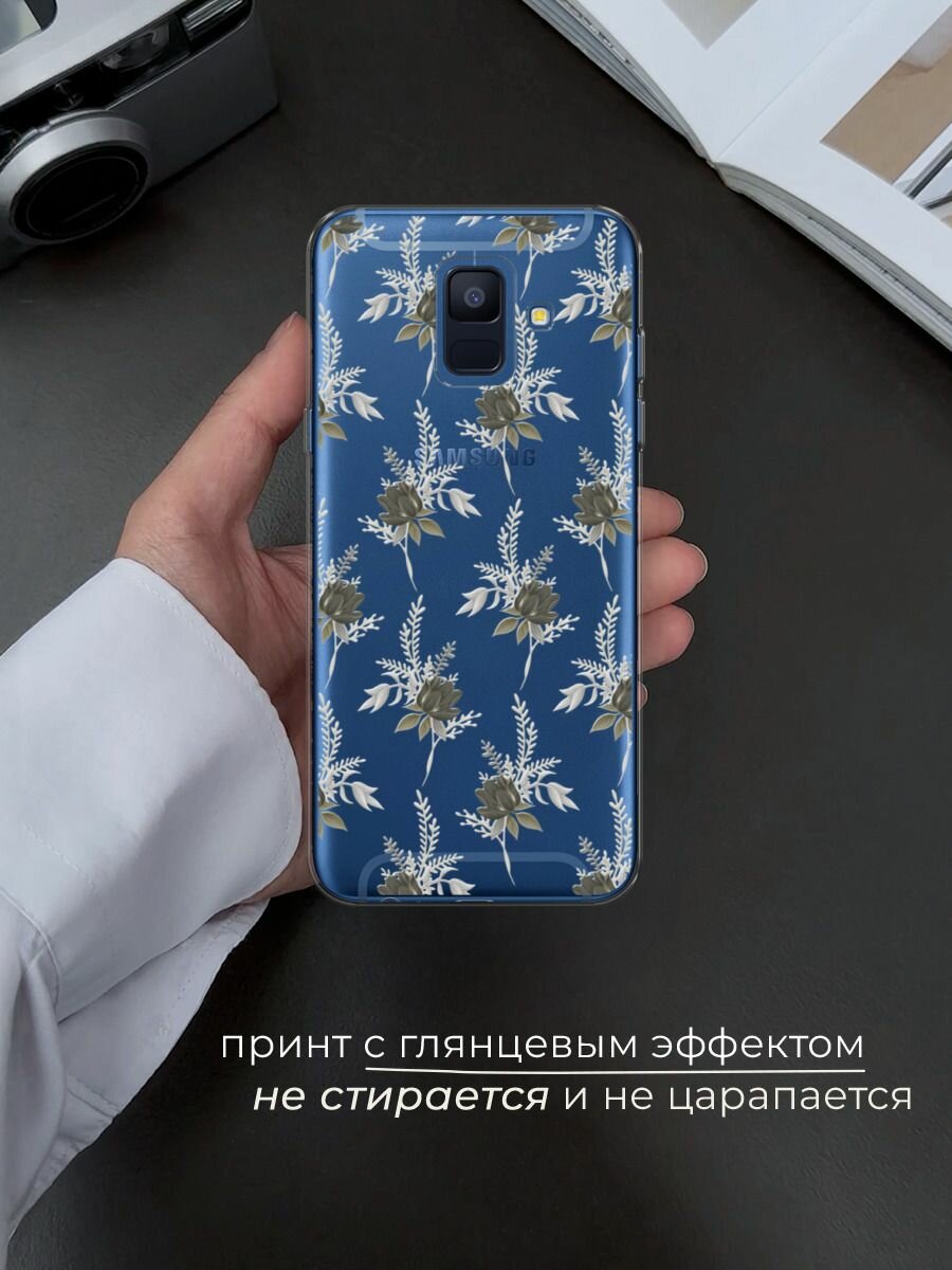 Чехол на Samsung Galaxy A6 / Самсунг Галакси А6 с принтом "Паттерн цветы сепия" — фото 1
