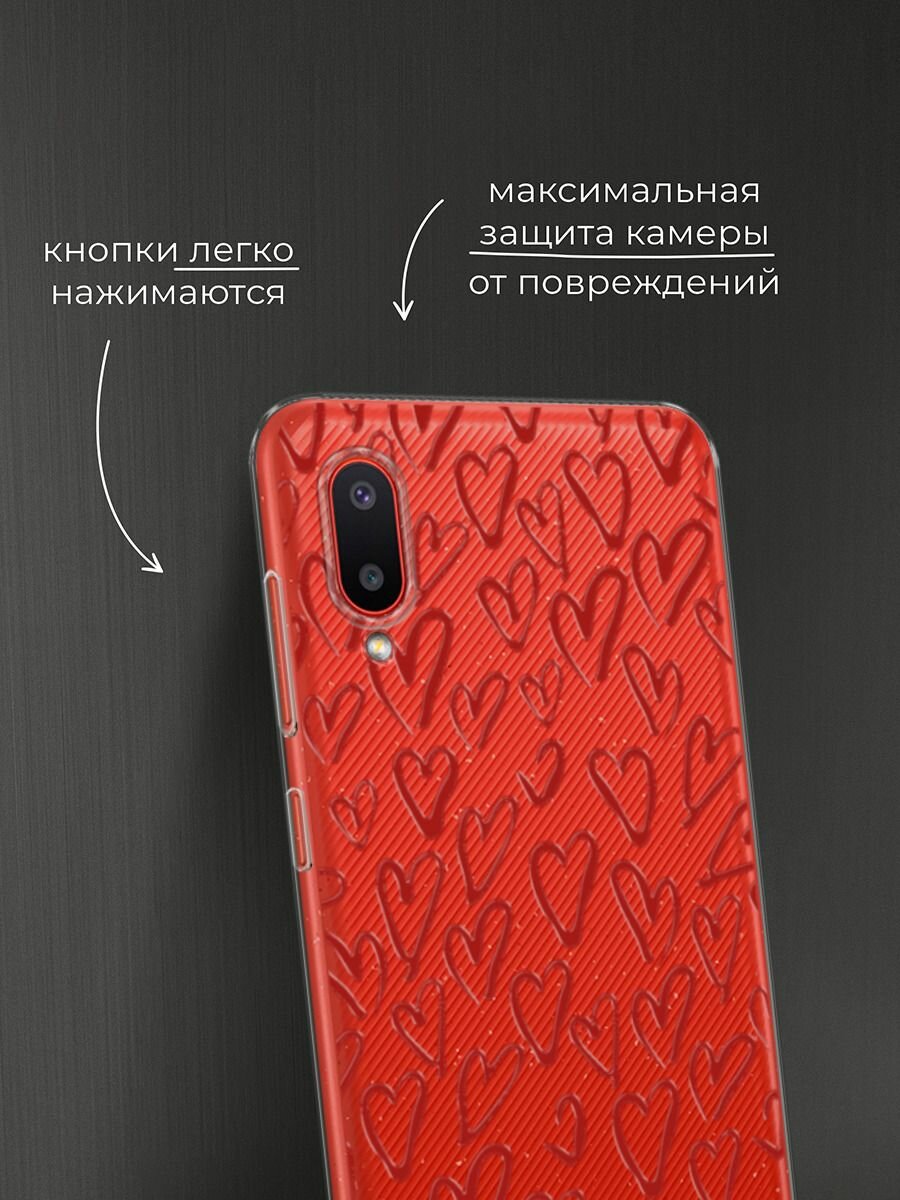 Чехол на Samsung Galaxy A02 / Самсунг Галакси А02 с принтом "Легкие бордовые сердечки" — фото 1