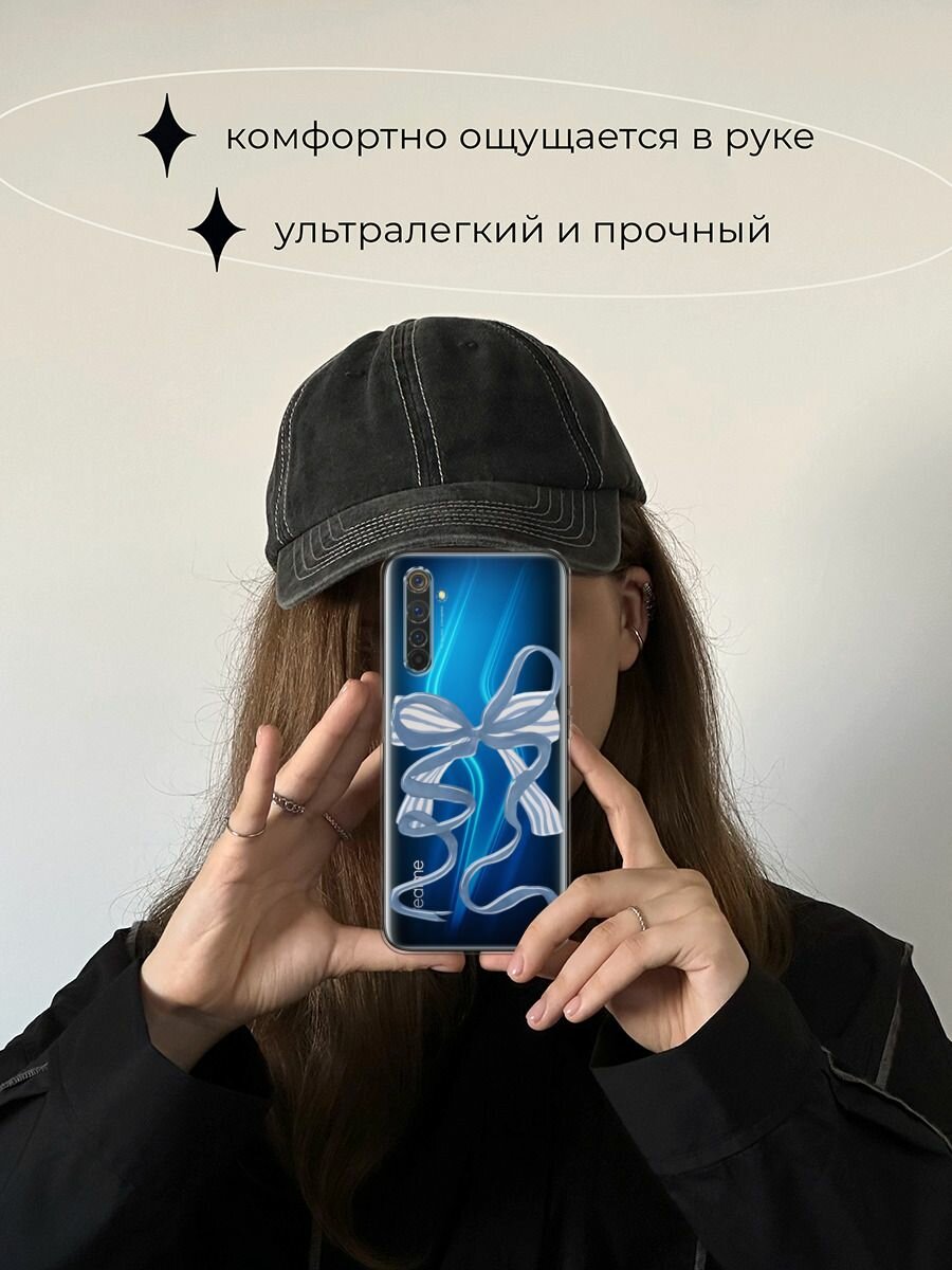 Чехол на Realme 6 Pro / Реалми 6 Про с принтом "Полосатый голубой бант 2" — фото 1