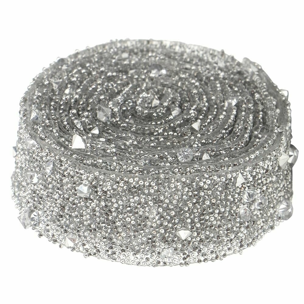 1 ярд серебряной хрустальной ленты с пайетками, отделка изящная, блестящая, украшенная бисером и кристаллами, самодельная аппликация для шитья платьев и украшений