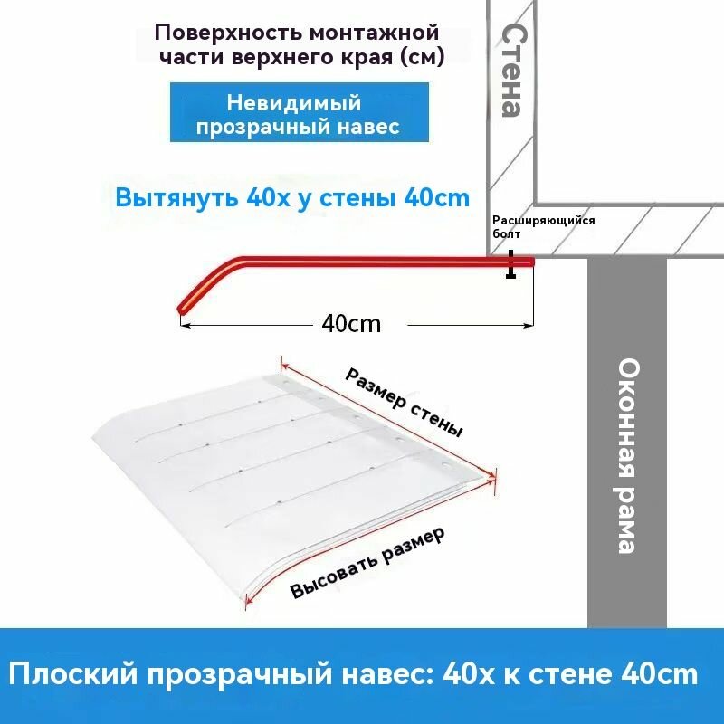Навес над крыльцом, защита от дождя, прозрачный, удлинение 40 см, защита от УФ-излучения