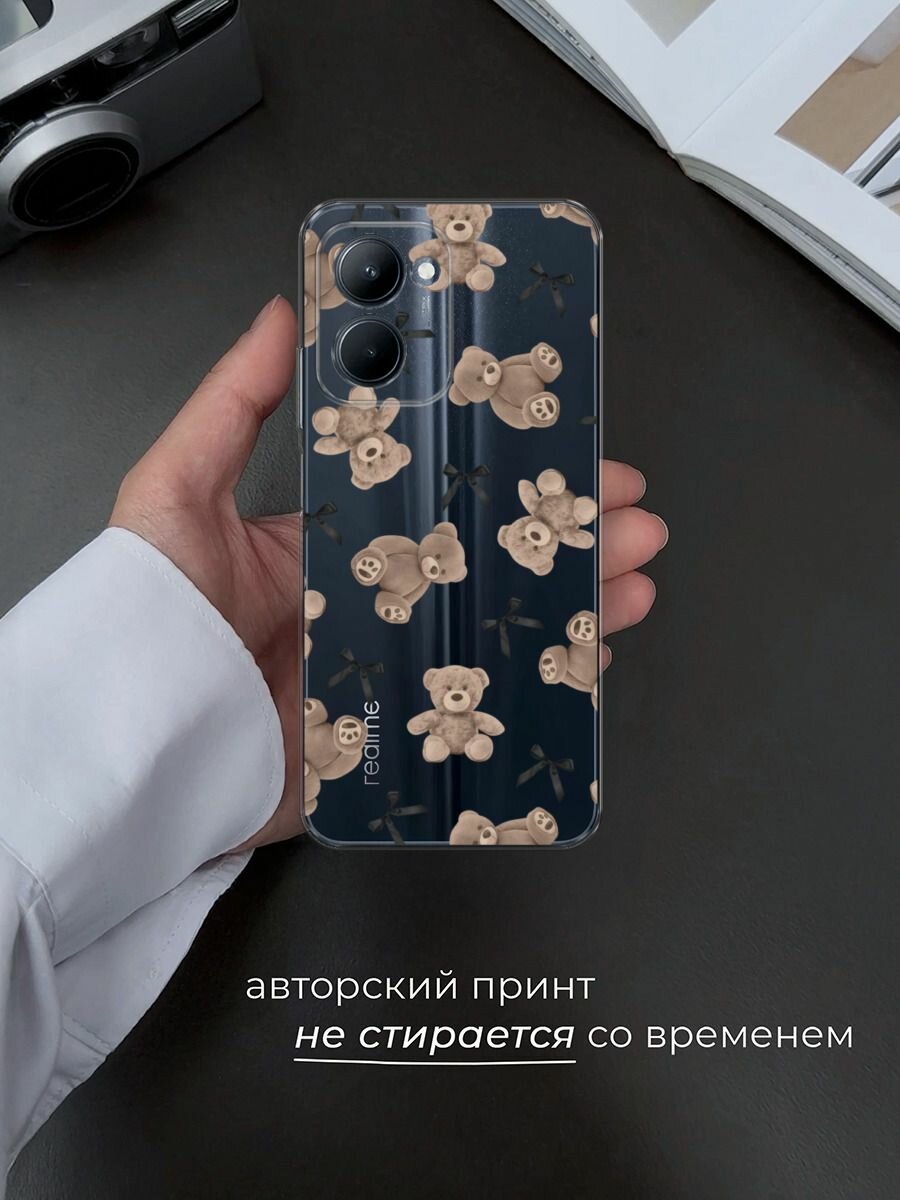 Чехол на Realme C33 / Реалми С33 с принтом "Плюшовые мишки 2", прозрачный — фото 1
