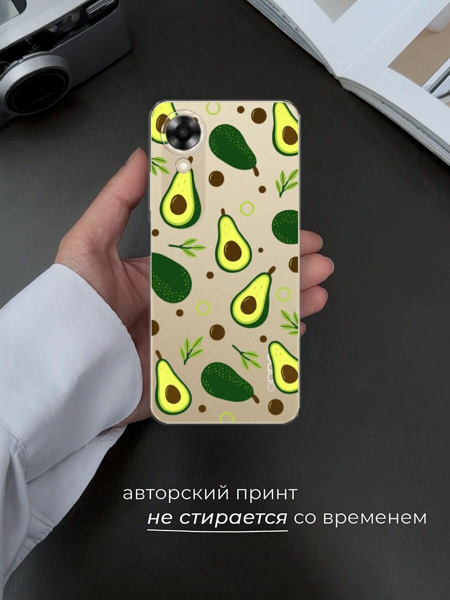 Чехол на Oppo A17K / Оппо A17K с принтом "Авокадо паттерн", прозрачный — фото 1