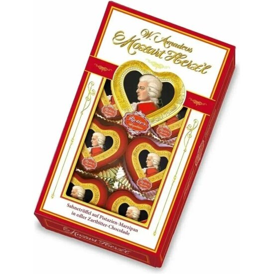 Конфеты Reber сердечки-мини из горького шоколада с марципановой начинкой 80 г.