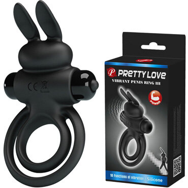 Baile Pretty Love Vibrant Penis Ring III, черное Эрекционное виброкольцо с двойным подхватом