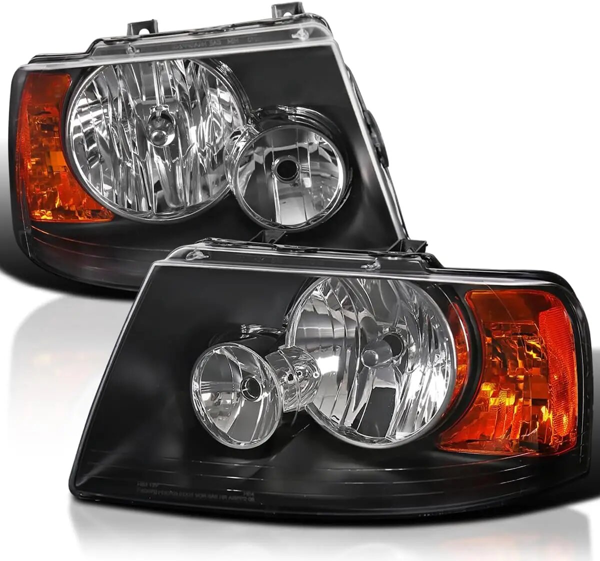 Sulinso Черные фары Передние фары дальнего света, совместимые с Ford Expedition L + R 2003-2006 гг, пара головной светильник в сборе