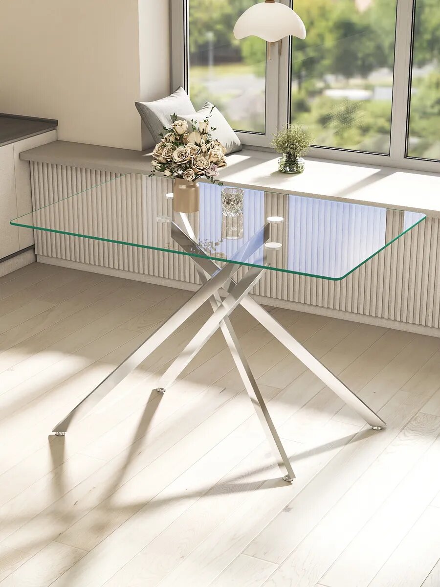 Стол обеденный из закаленного стекла, металлические ножки RDT1100-SR, 110х70х75 см