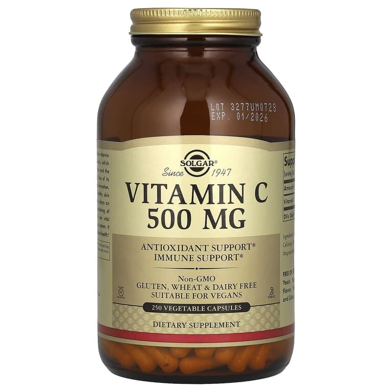 Solgar Vitamin C, Витамин C 500 мг 250 вегетарианских капсул
