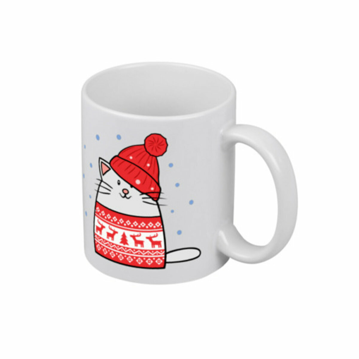 Кружка «Кот в свитере с оленями, Новый год» (белый)