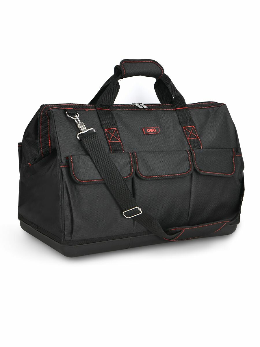 Сумка для инструментов с жестким пластиковым дном Deli "Black Edition" DL430906 (51х38х26 см, 17 карманов, ткань Oxford 600D)