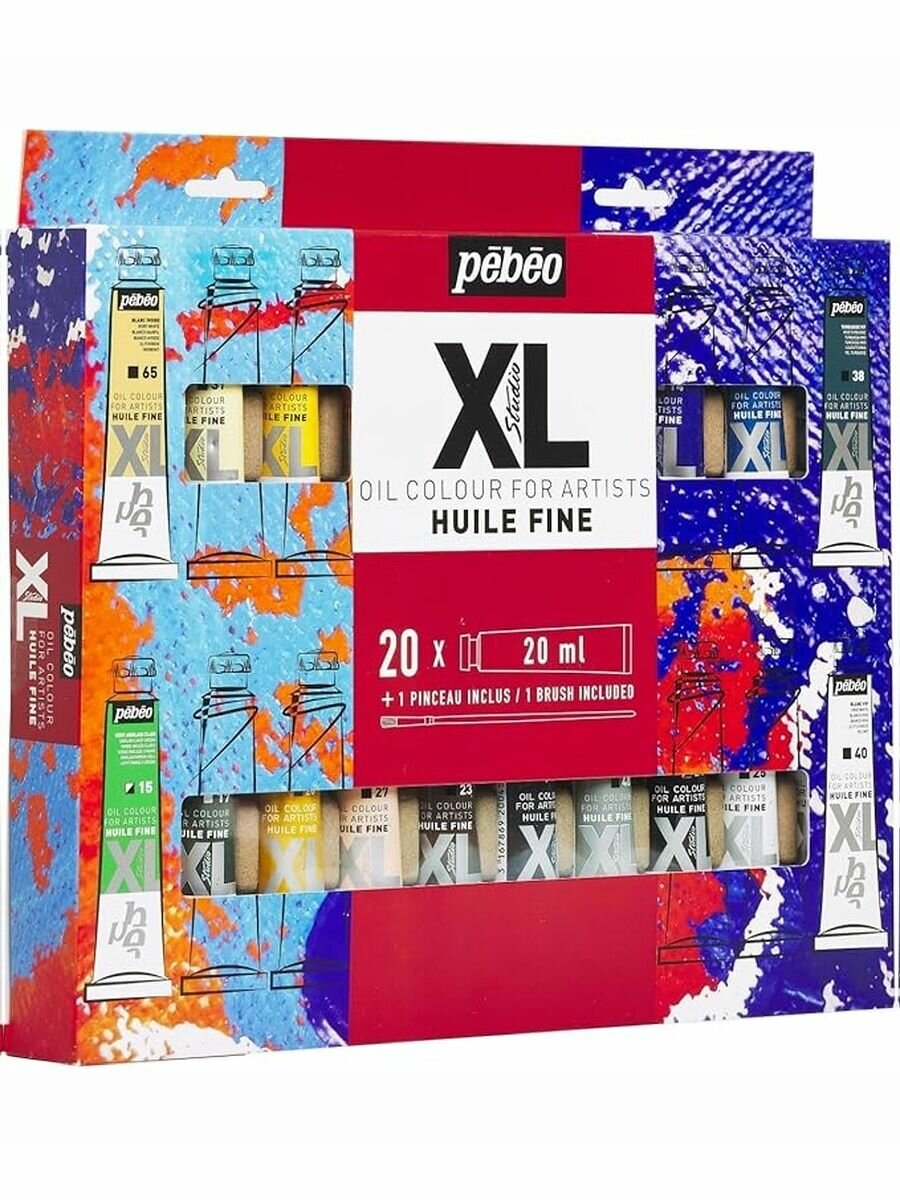 Набор масляных красок Pebeo, XL, 20 цветов по 20мл, в тубах, с кистью