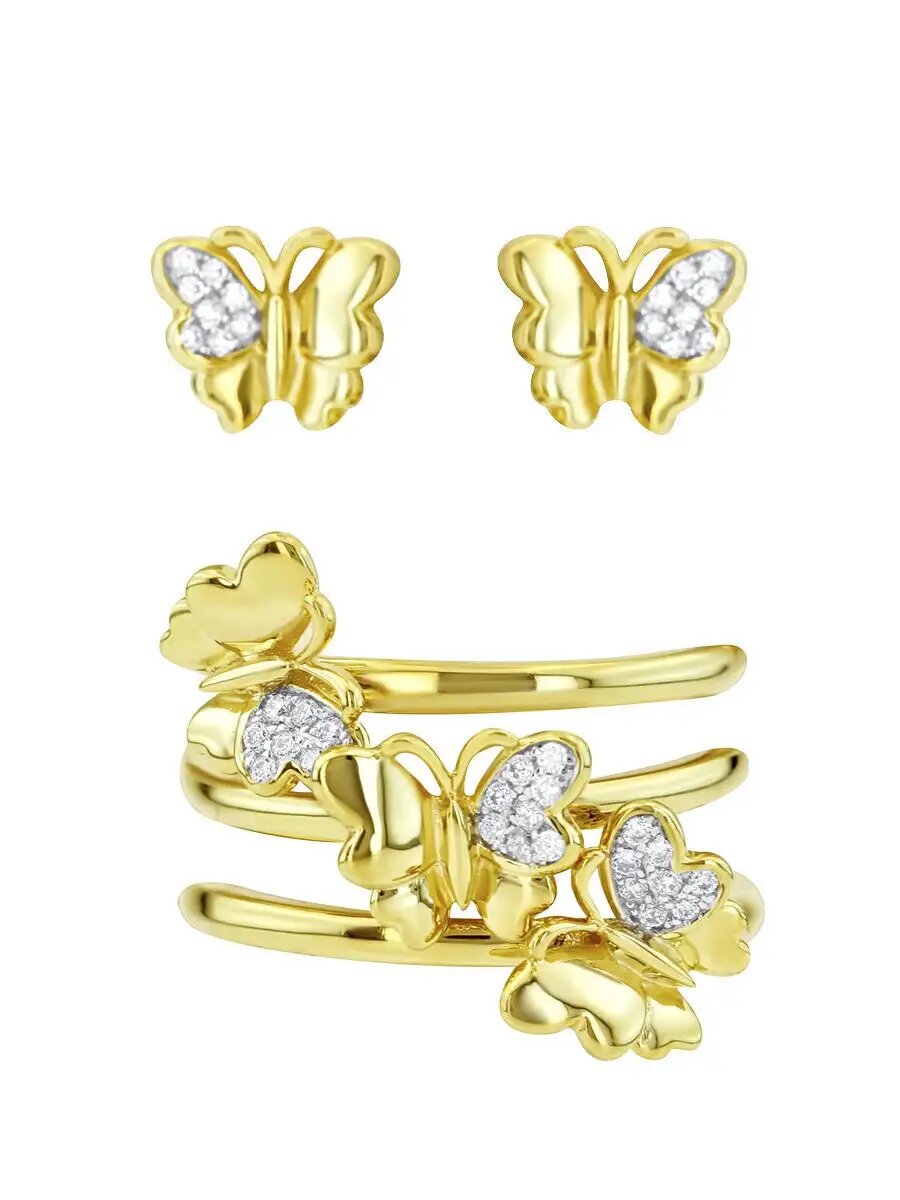 Ювелирный комплект: серьги, кольцо, серебро, 925 проба, фианит