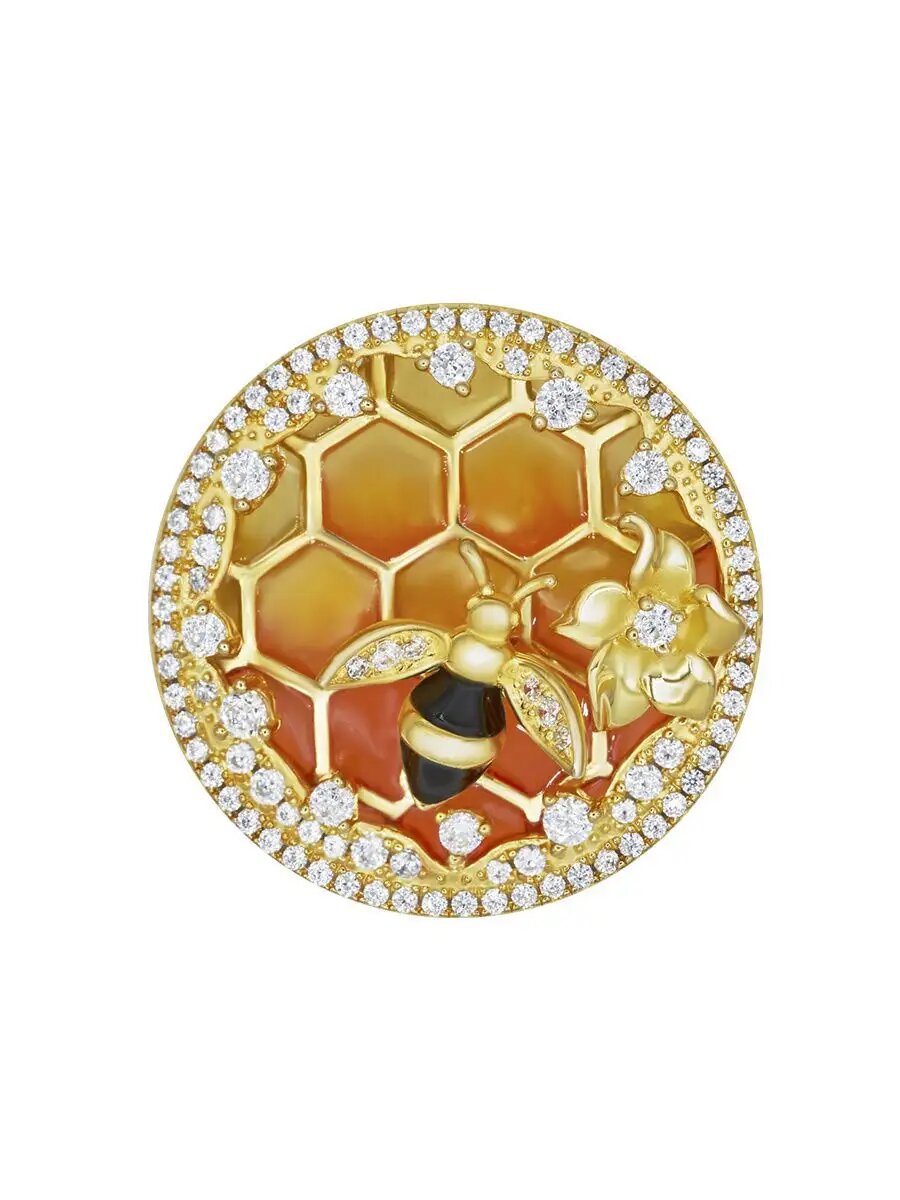 Брошь, серебро, 925 проба, фианит