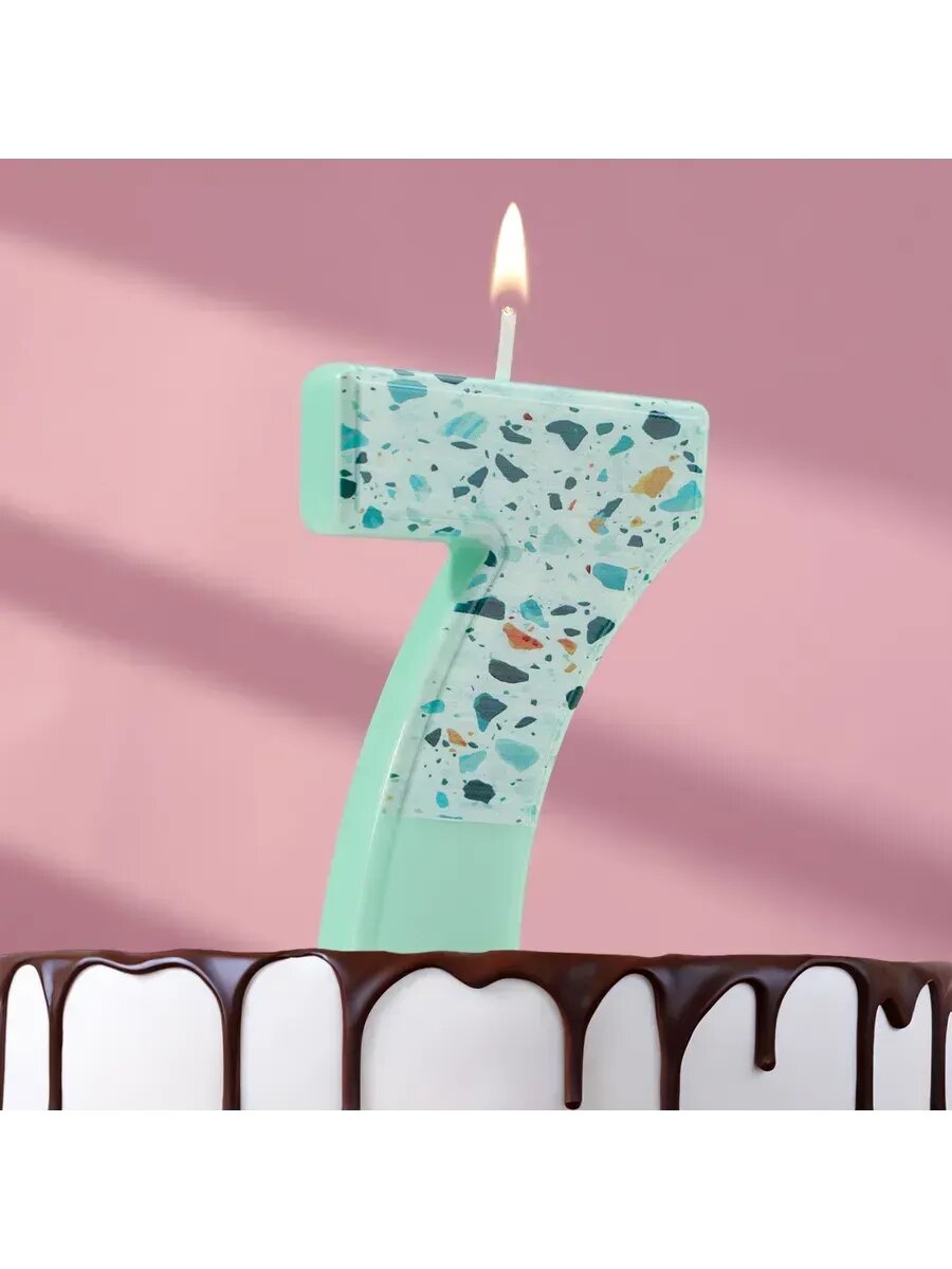 Свеча для торта Мозайка, цифра 7, голубой