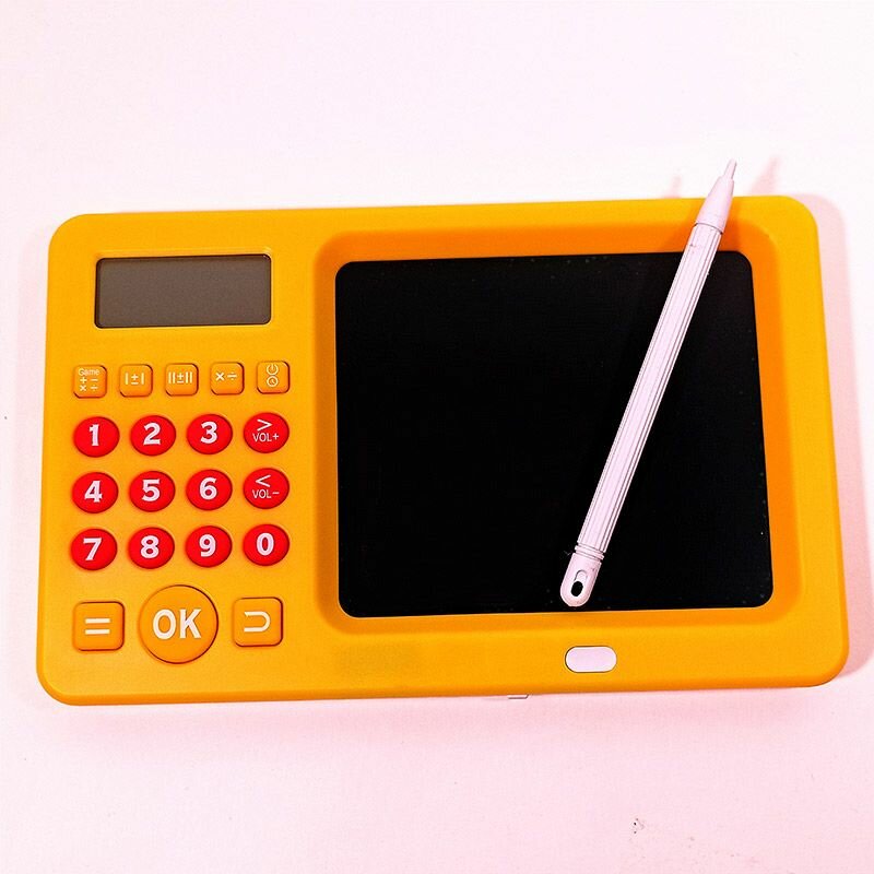 Детский умный калькулятор с графическим планшетом для рисования со встроенными программами для занятий по арифметике. Жёлтый.
