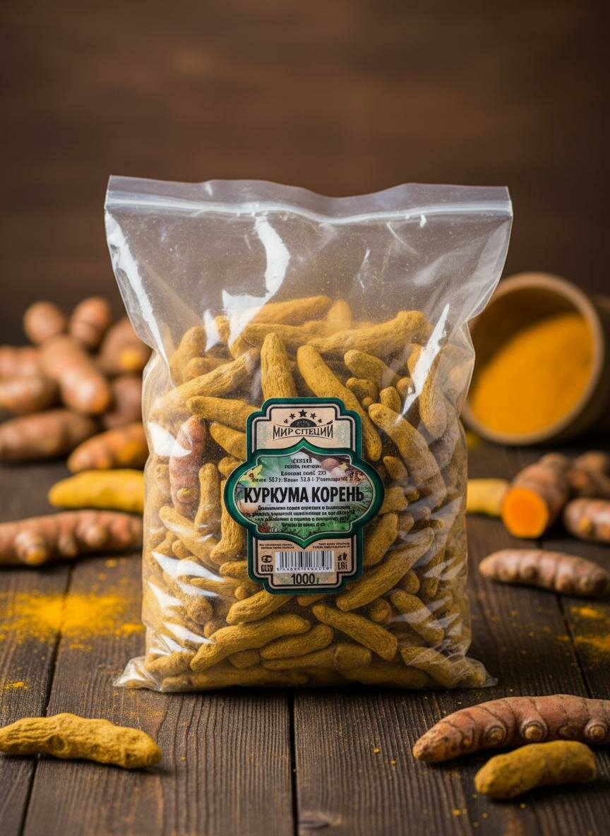 Корень куркумы цельный, куркумин 3.5, Высший сорт, Индия 1кг