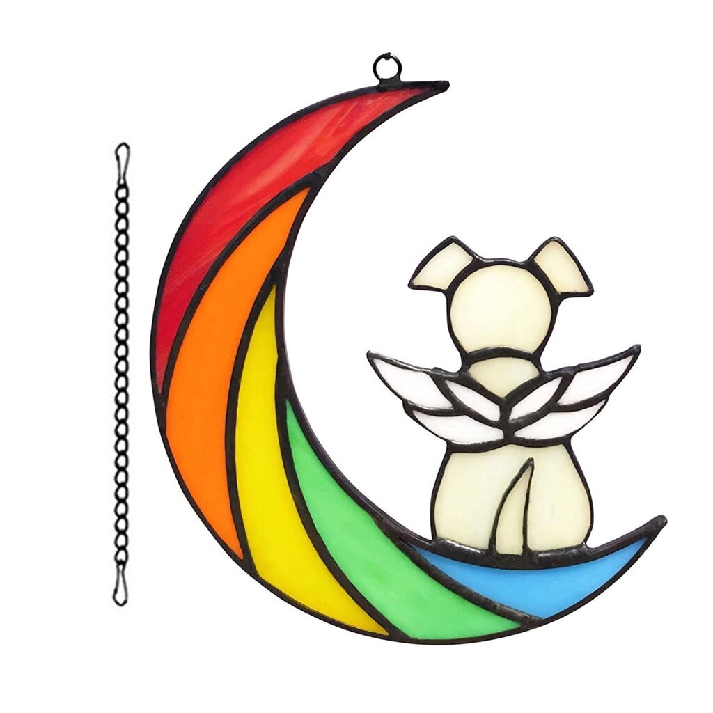 Ручной работы витраж с собакой на луне - милый памятный подарок