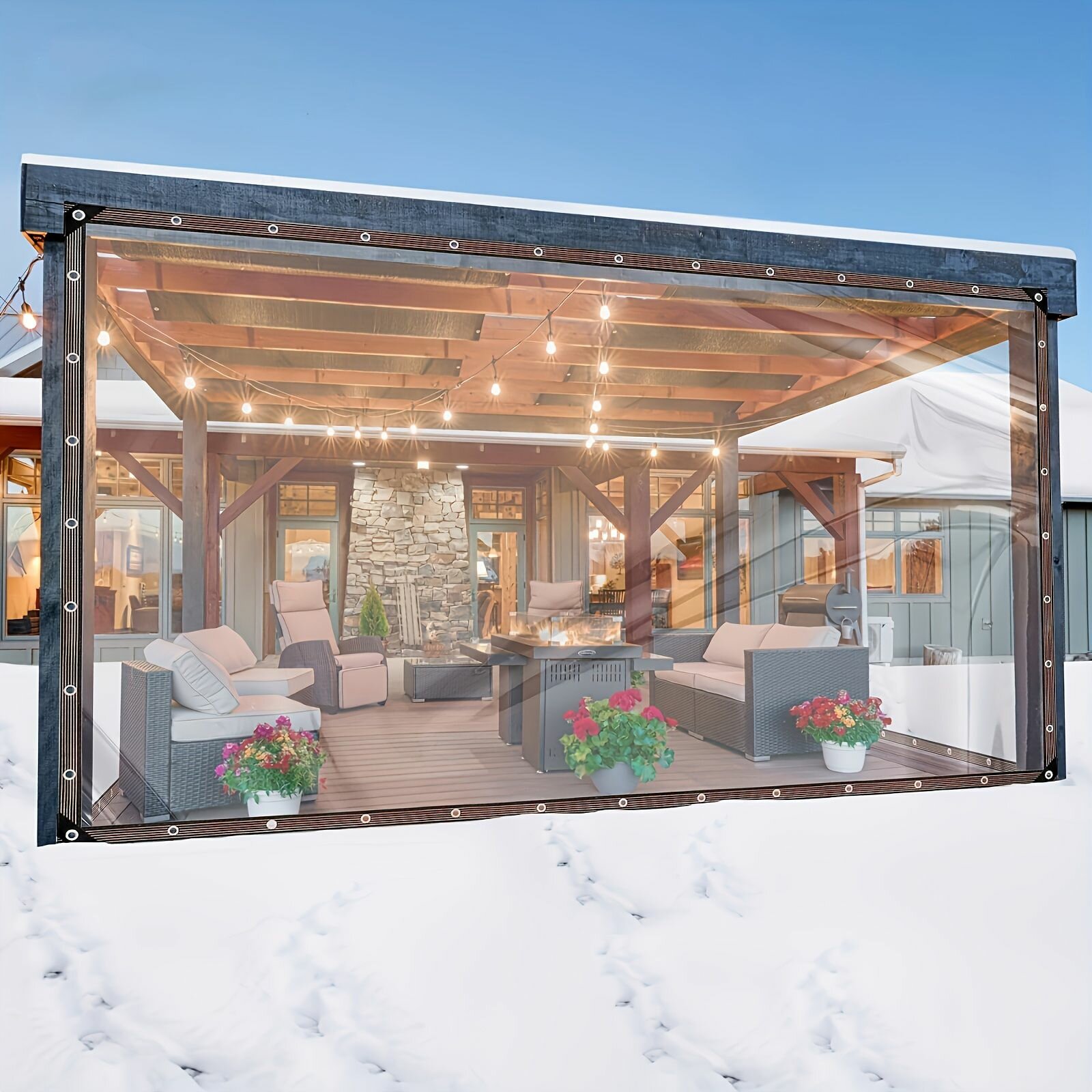 Водонепроницаемый прозрачный брезент для беседки от дождя и снега, ПВХ тент прозрачный для террасы на зиму, универсальный тент для наружных работ и укрытий