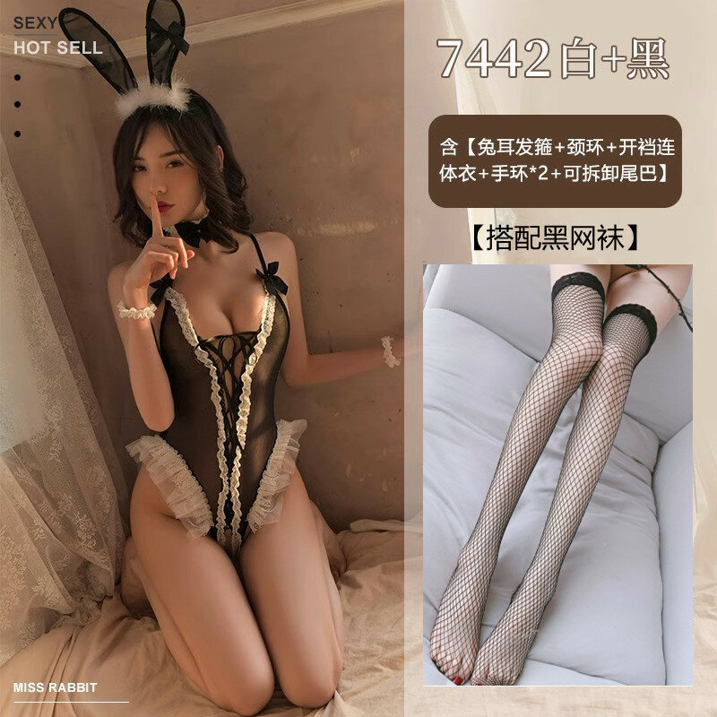 Сексуальный боди в виде девочки-зайчика с бретельками и открытым шаговым швом, маленькой грудью, чистый и сексуальный прозрачный комплект нижнего белья для женщин.