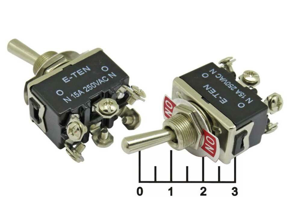 Тумблер 250/15 KN3C-202 2-х позиционный с фиксацией 6 контактов (винт)