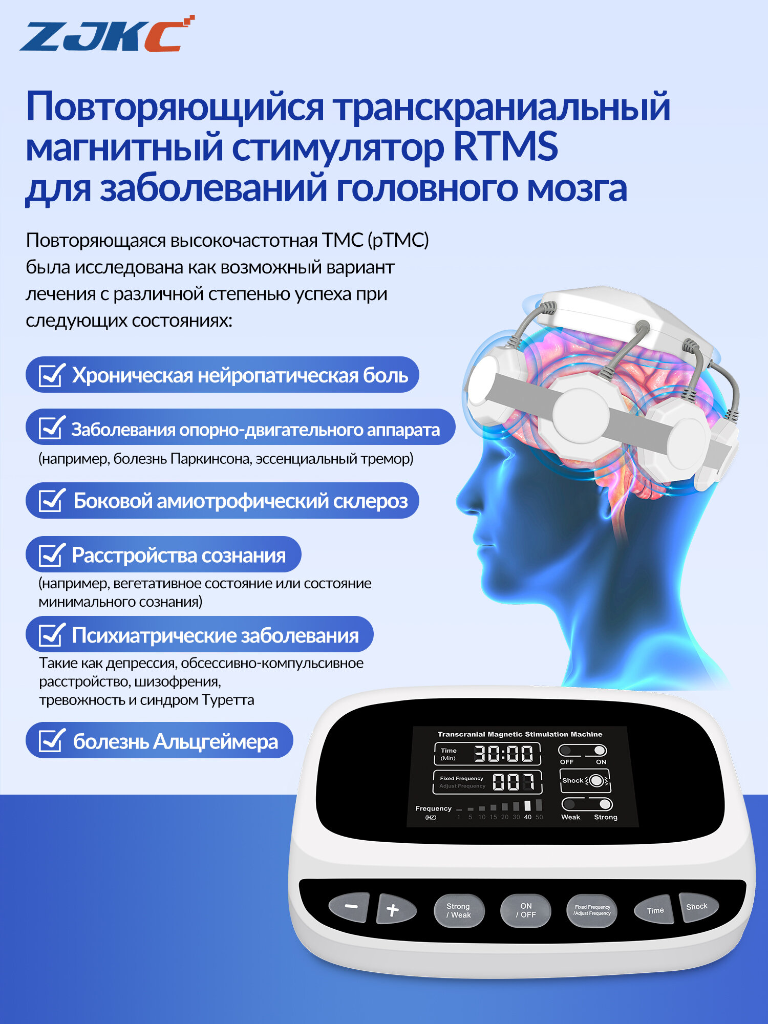 Транскраниальная магнитная стимуляция для лечения птср, инсульта, Паркинсона и улучшения памяти