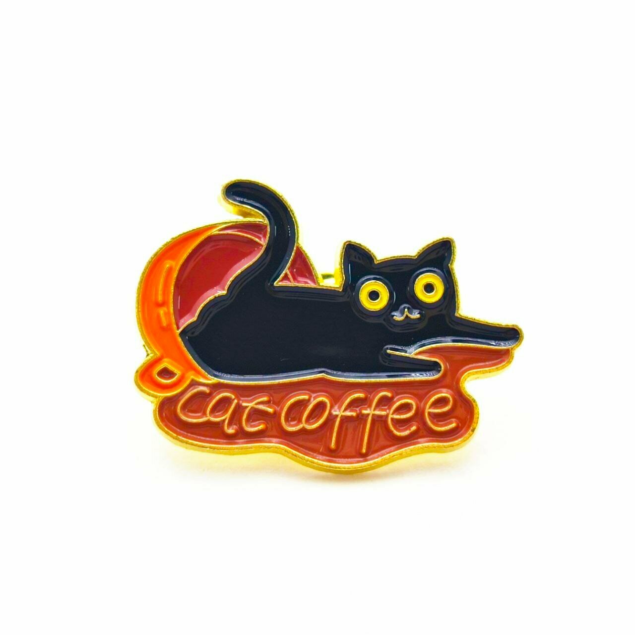 Значок на одежду, рюкзак и сумки " Cat coffee "/ Красный / 1 шт.