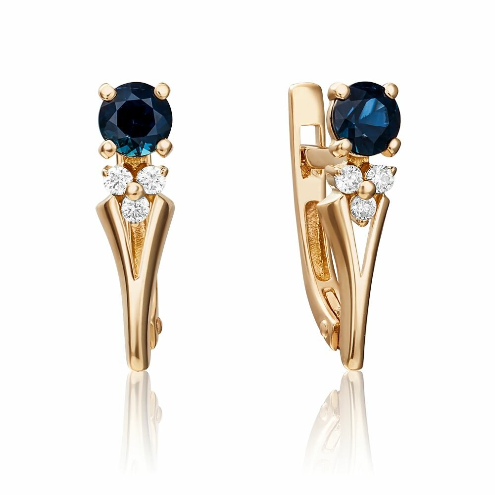 Серьги, красное золото, 585 проба, бриллиант, сапфир
