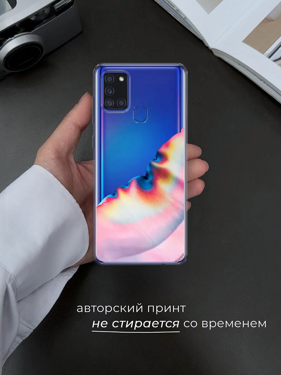 Чехол на Samsung Galaxy A21s / Самсунг Галакси A21s с принтом Розовая акварель, прозрачный — фото 1