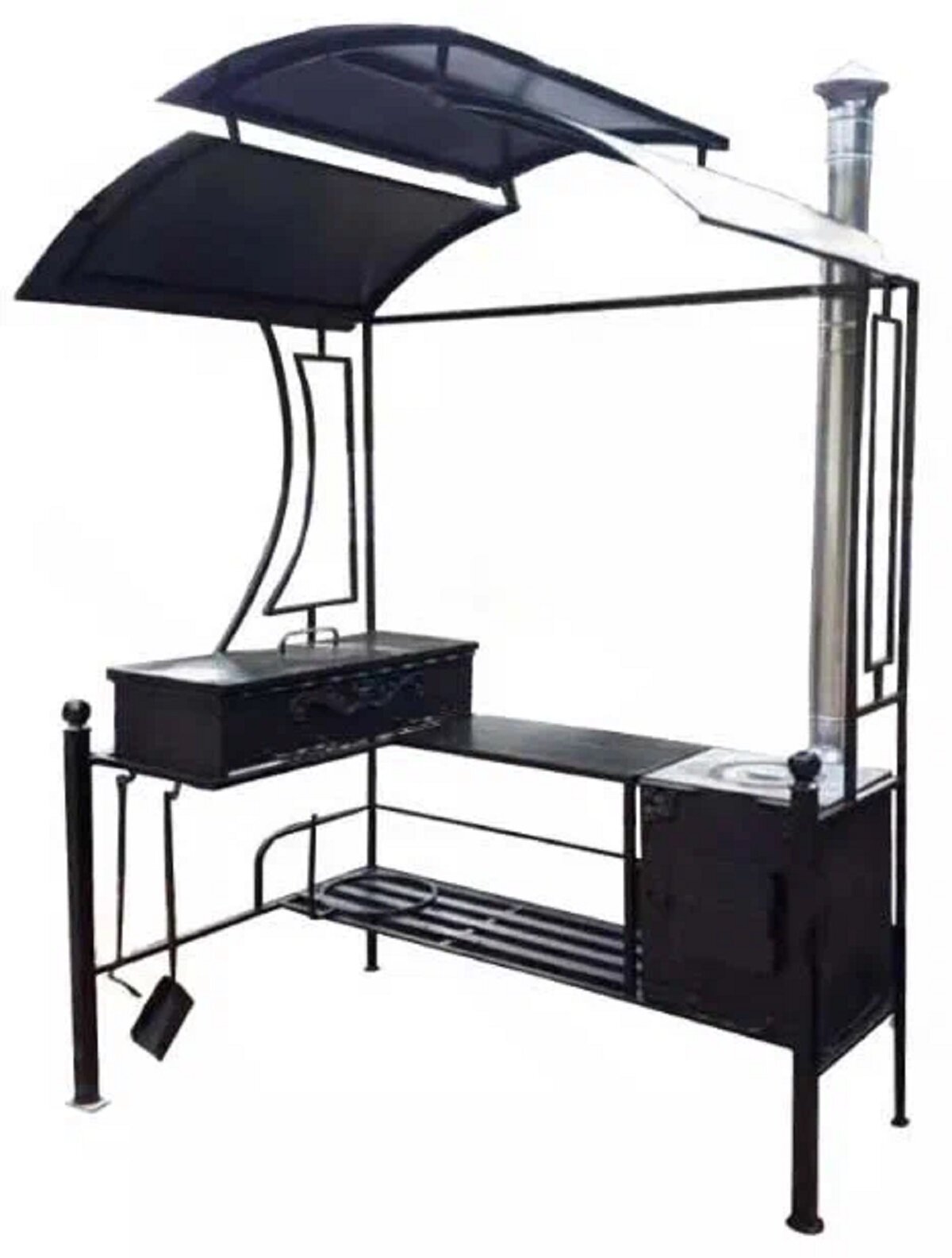 Мангал Динко с печью и дымоходом, стационарный, сварной, 194 * 125 * 235 см