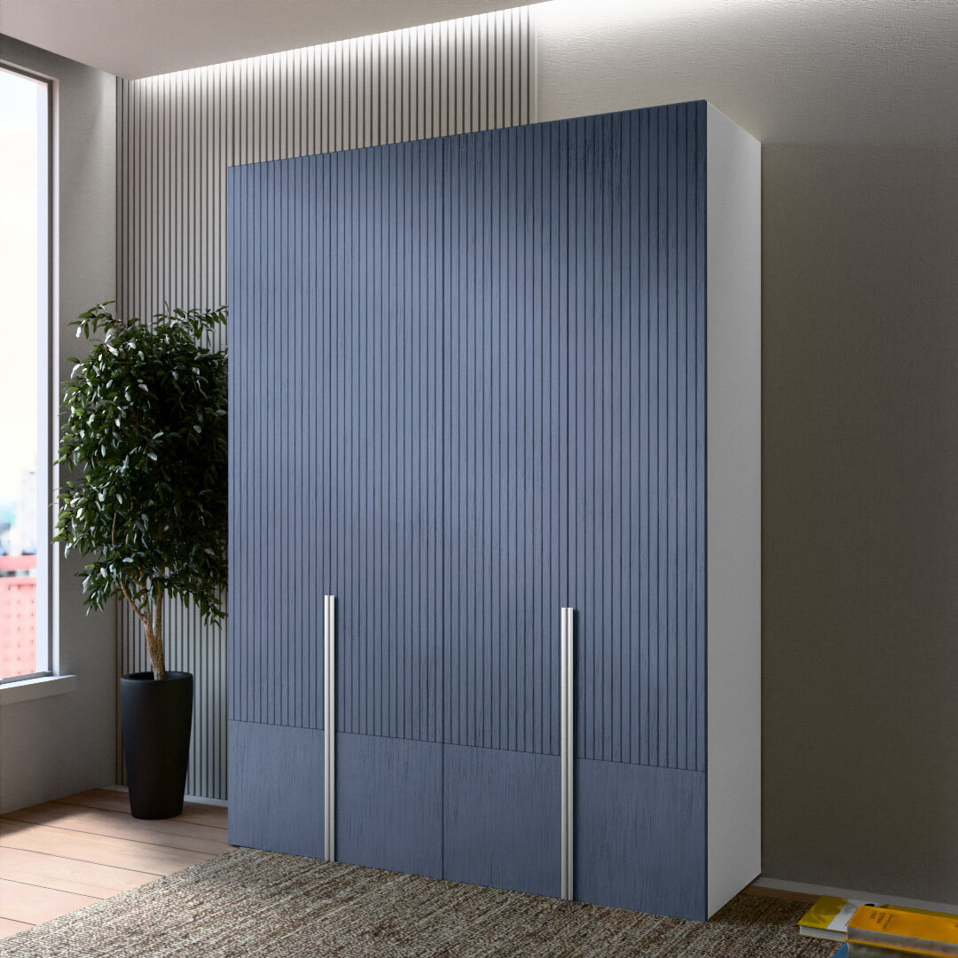 Шкаф Викен МДФ четырехсекционный Сапфир структурный (0,3) G4018-62A матовая - Белый Фасадный 0101 NEW 210*45*220 см Фиеста