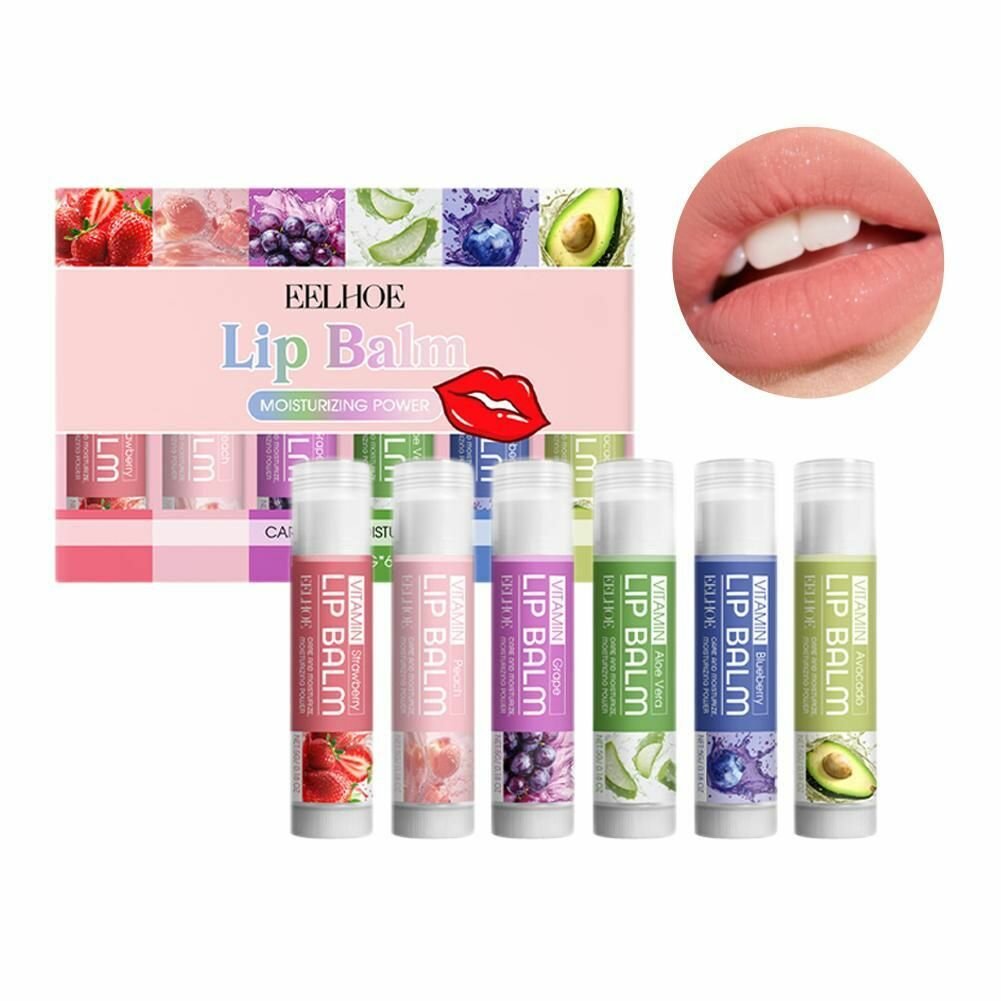 Набор увлажняющих бальзамов для губ EELHOE из 6 предметов, разглаживает морщины на губах