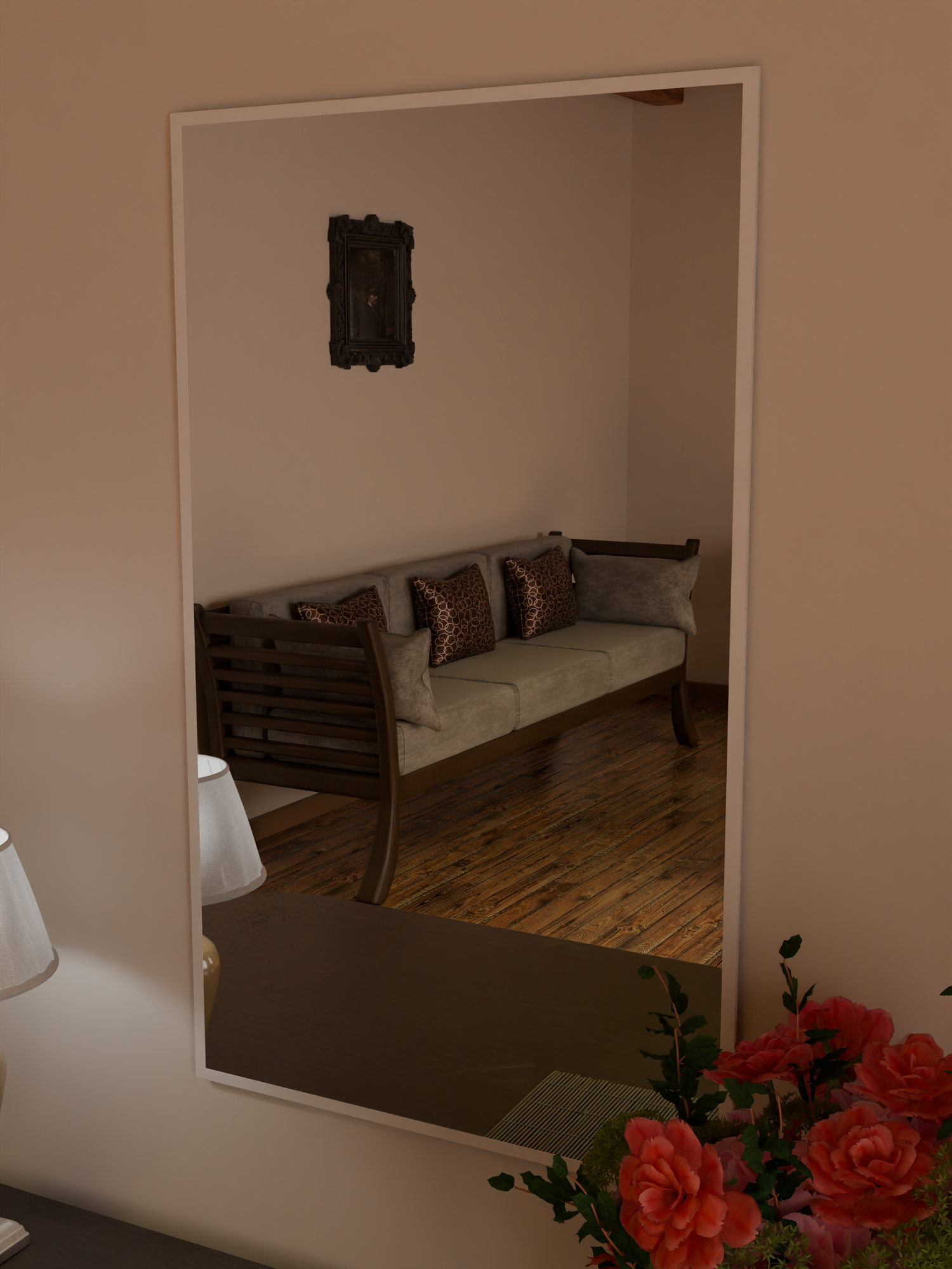 Зеркало настенное прямоугольник, 50х110, белая рама, собственное производство, Россия