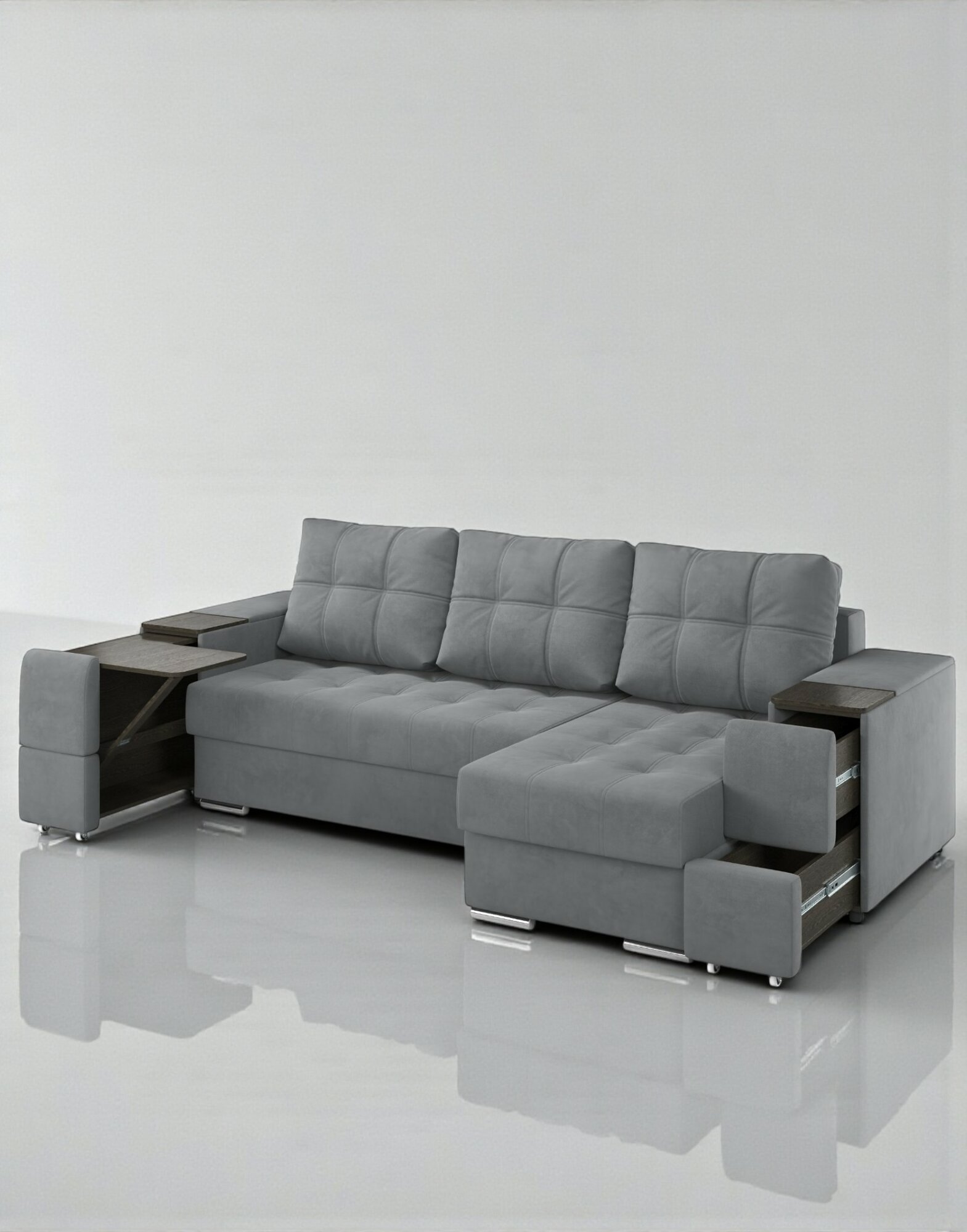 Угловой диван Бруклин, пантограф, независимый пружинный блок, металлический каркас, с журнальным столиком