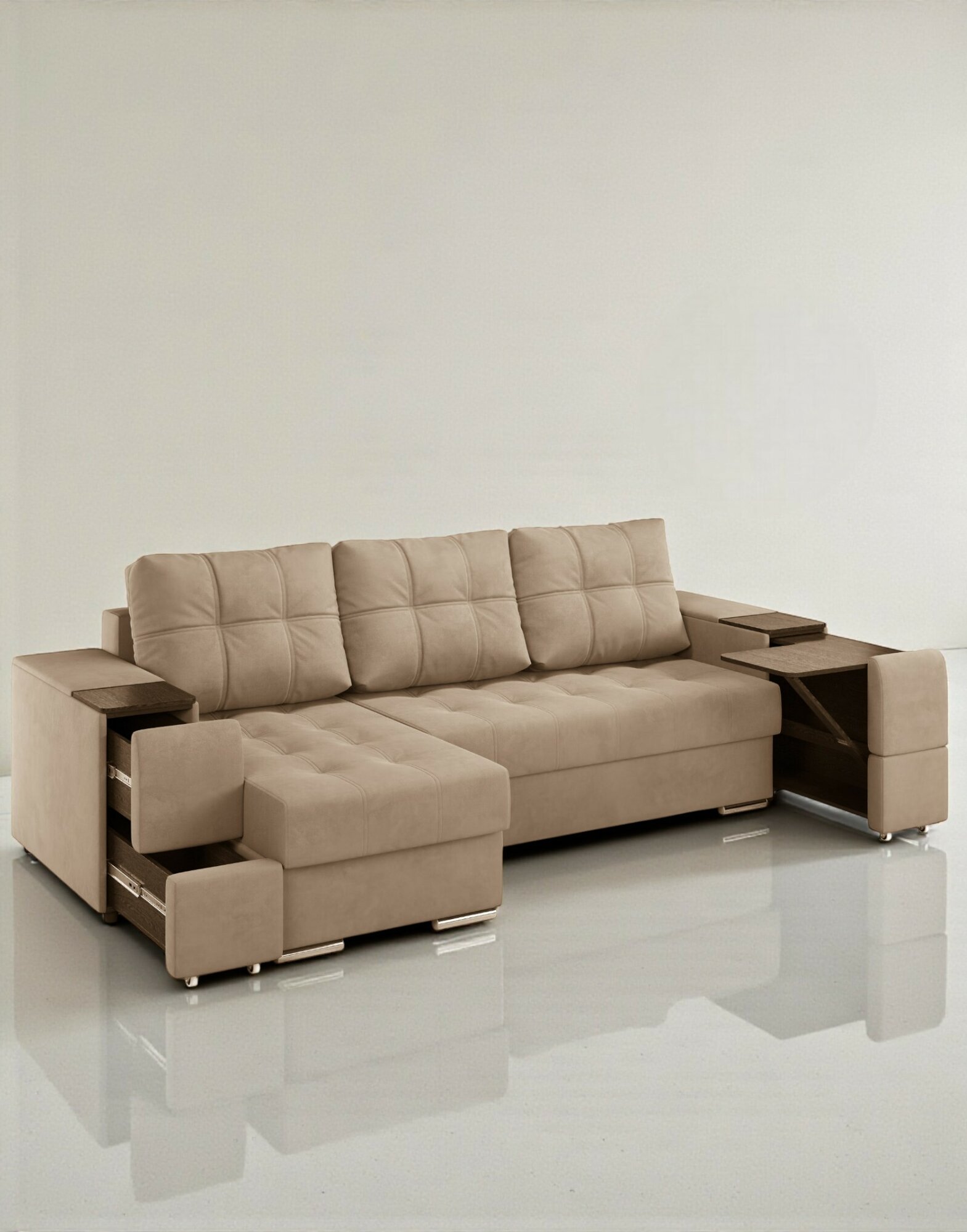 Угловой диван Бруклин, пантограф, независимый пружинный блок, металлический каркас, с журнальным столиком