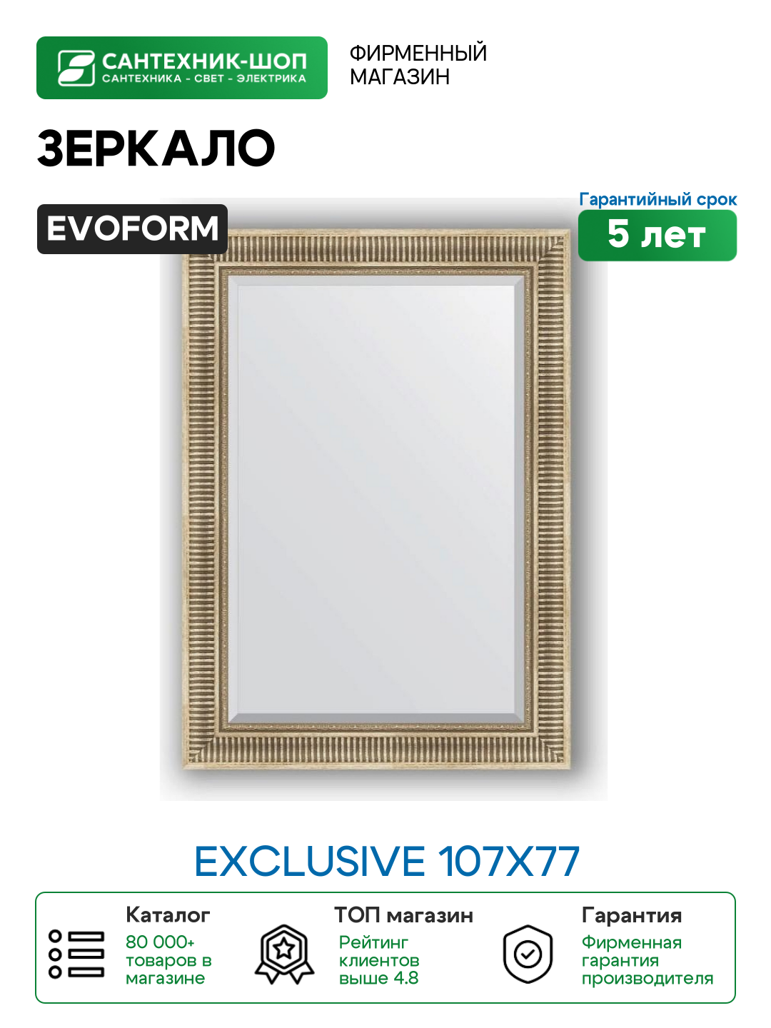 Зеркало Evoform Exclusive 107х77 Серебряный акведук стекло